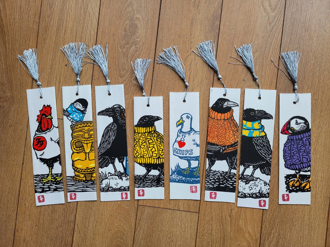 Set E Lino Print Bookmarks Handmade Original Linocut Bookmarks. - Etsy