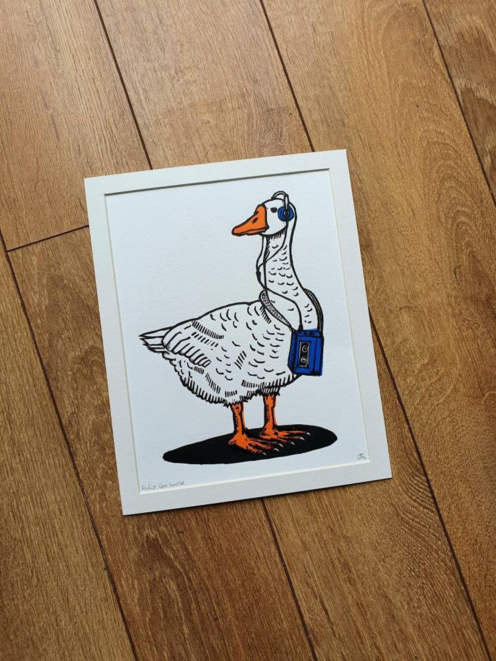 Radio Goo Goose handmade linocut art bird print | Etsy