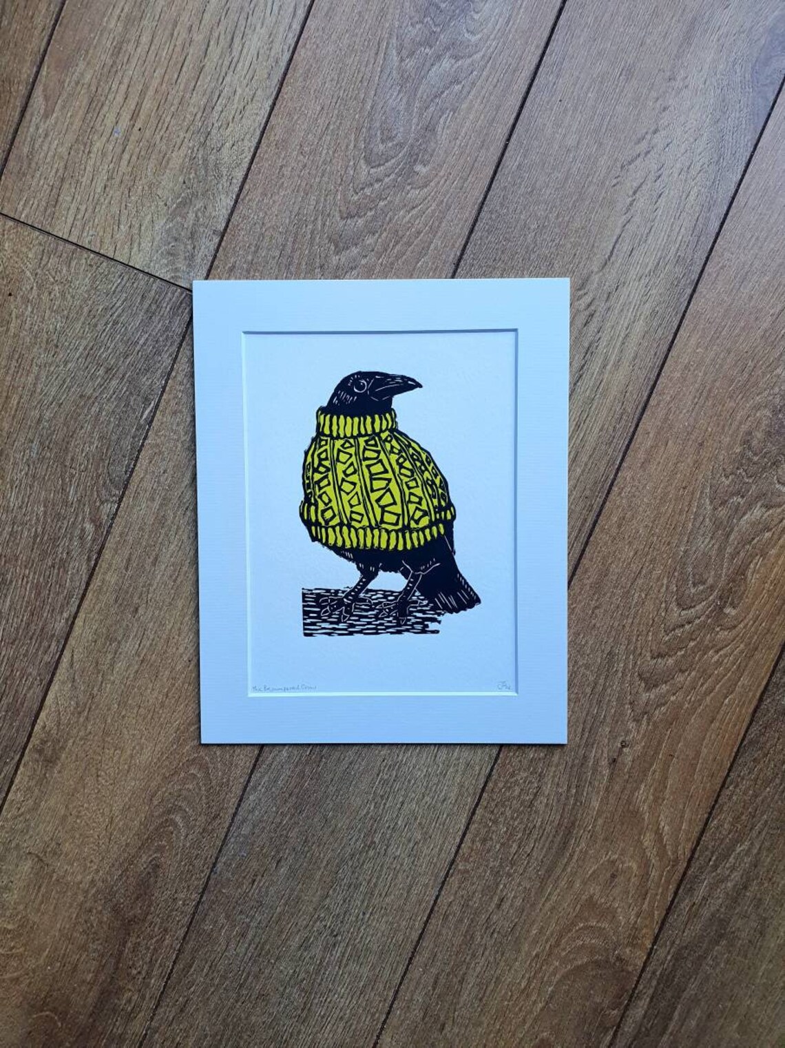 Crow Wearing a Mustard Yellow Jumper Handmade Linocut Bird - Etsy