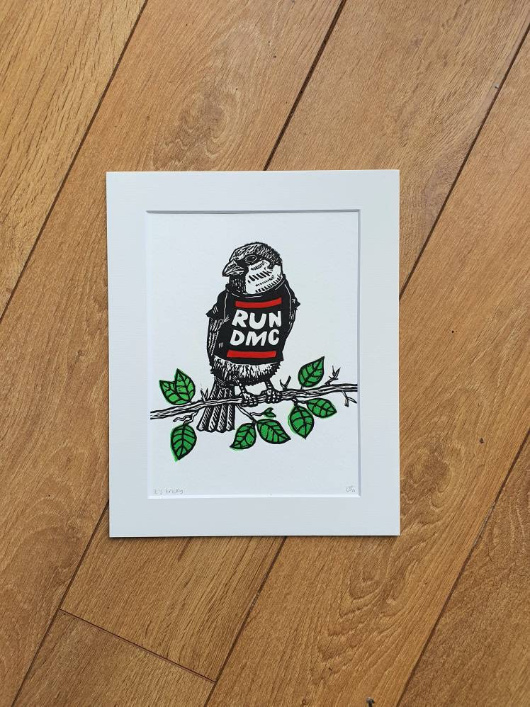 Art & Collectibles Tracksuited Pigeon original linocut bird art print ...