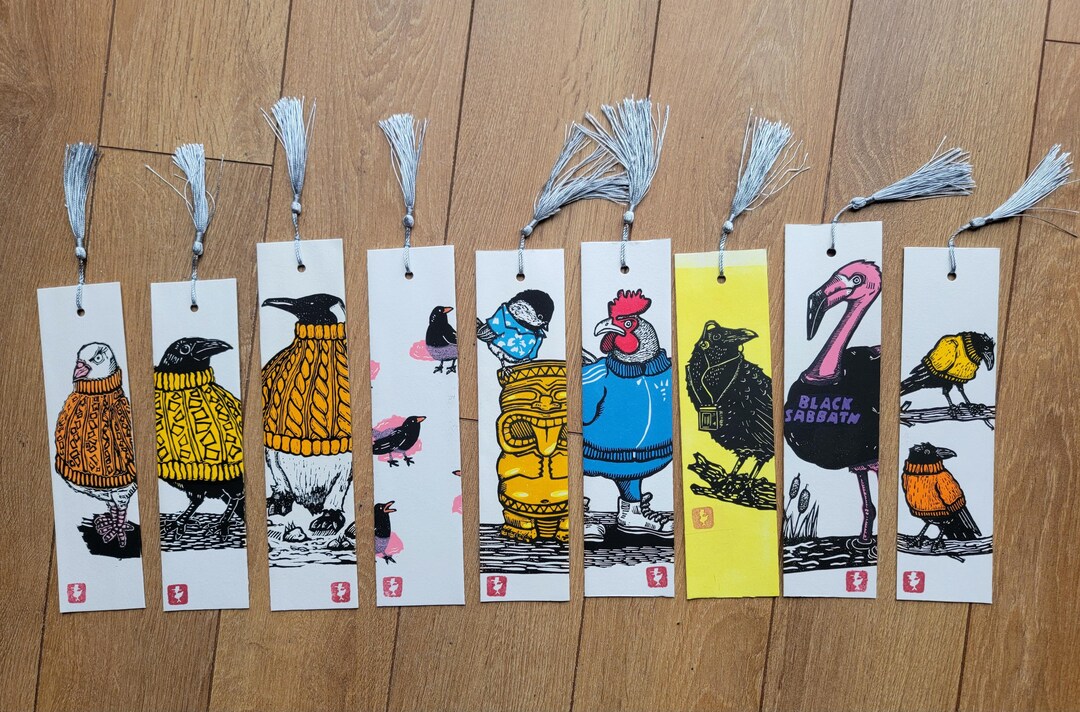 Set E - Lino Print Bookmarks - Handmade Original Linocut Bookmarks. - Etsy