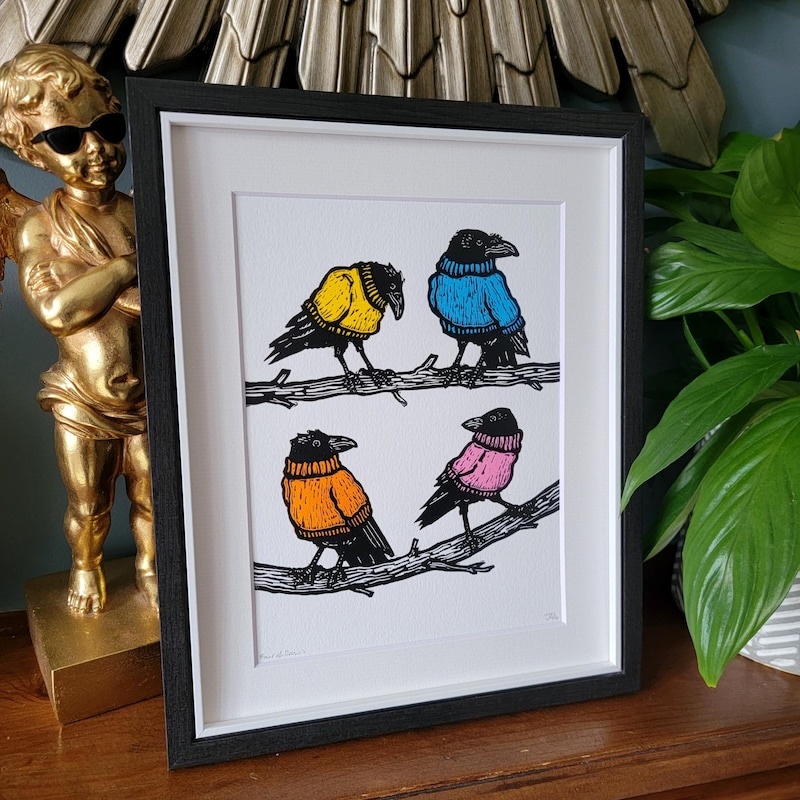 Crow Cat Wall Art - Etsy UK