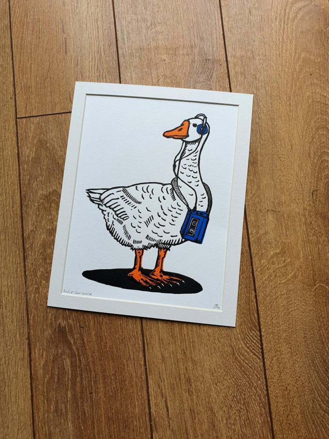Radio Goo Goose handmade linocut art bird print | Etsy