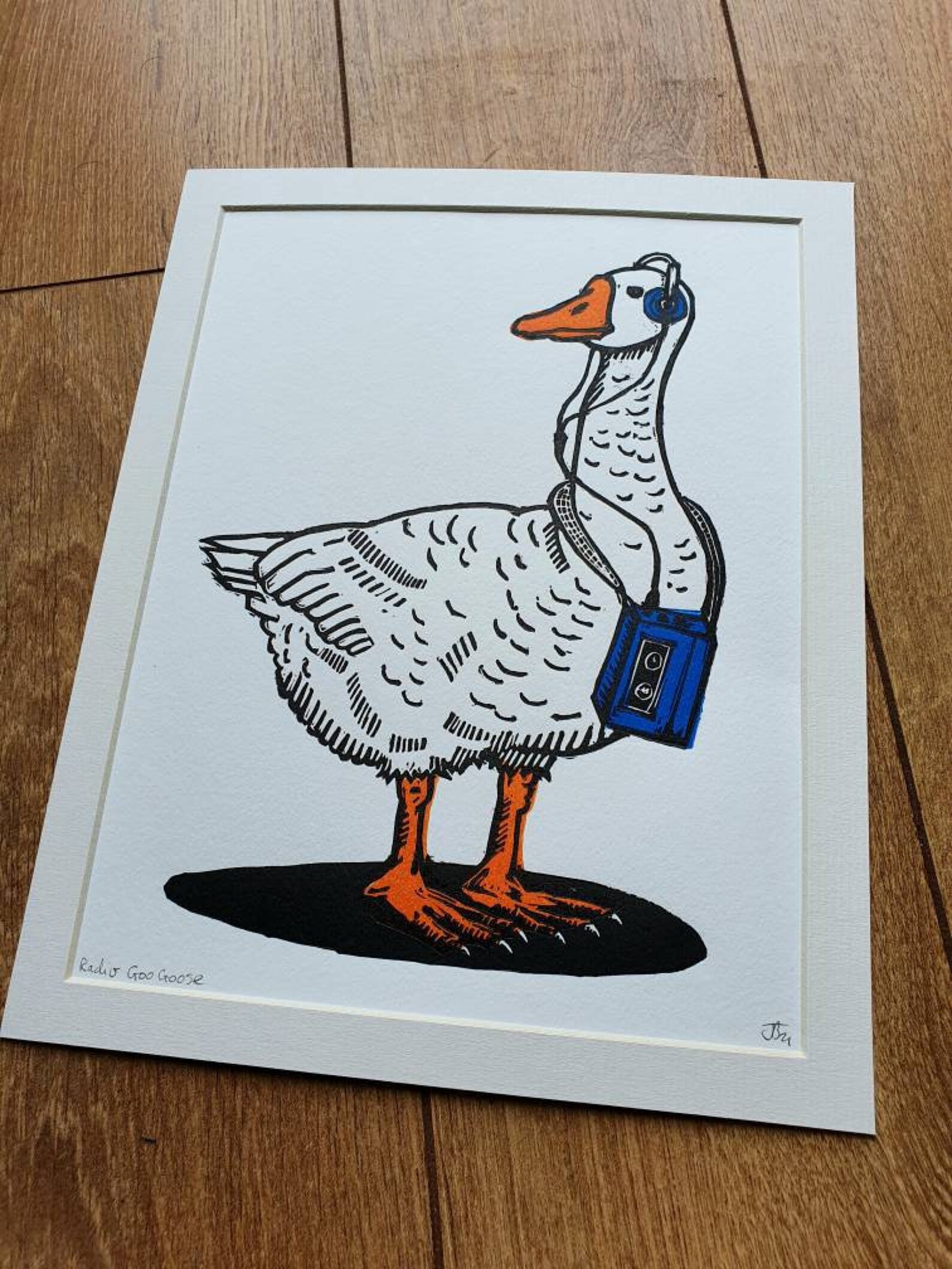 Radio Goo Goose handmade linocut art bird print | Etsy