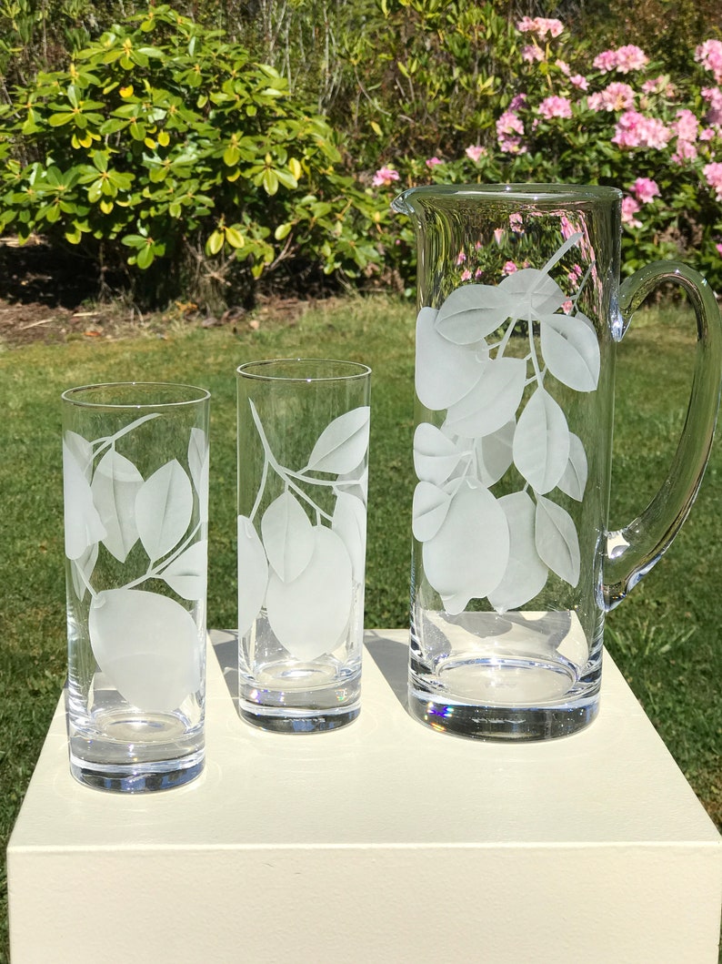 Lemon Pitcher and Glasses - Etsy