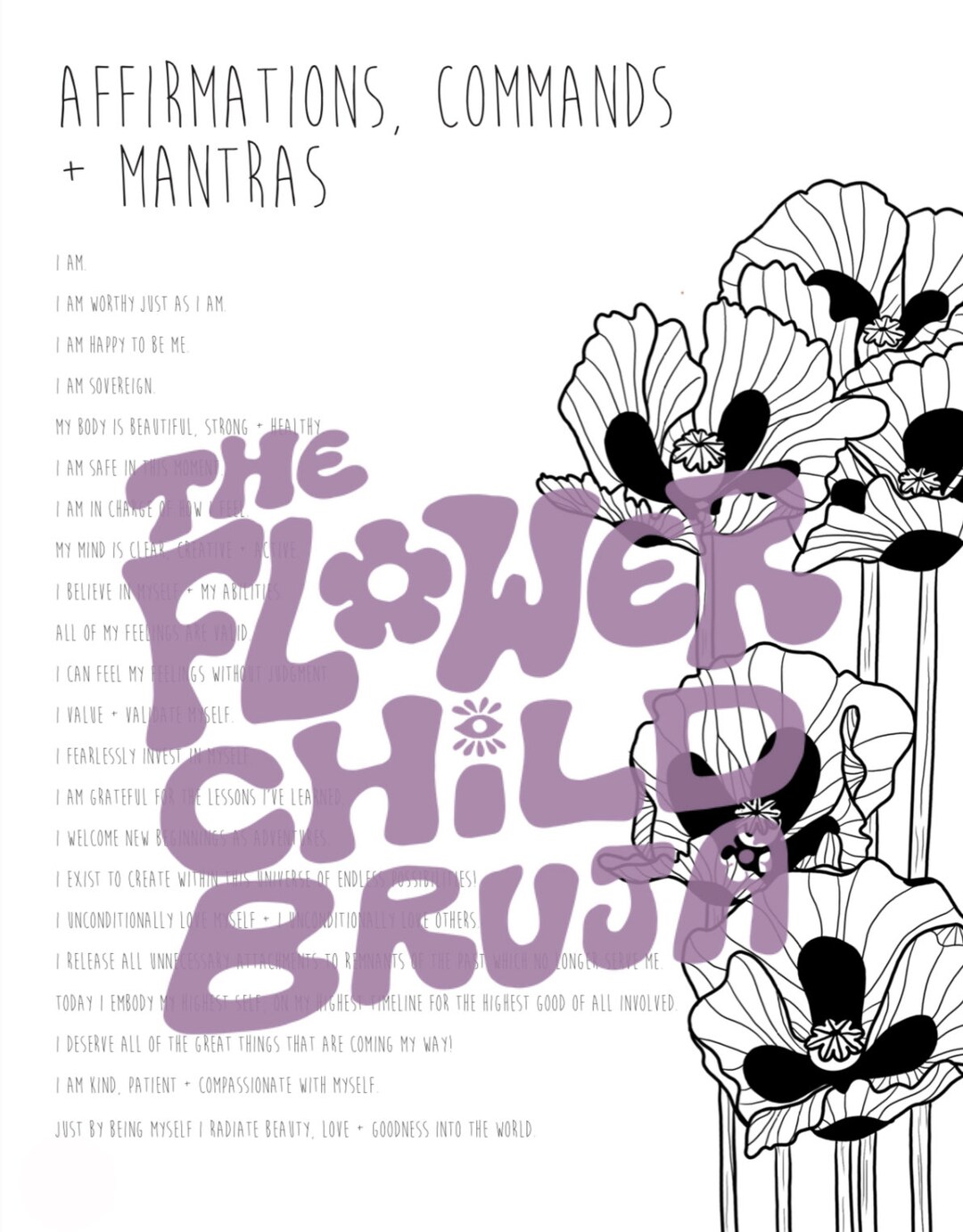 Affirmations, Commands + Mantras Flower-powered Coloring Page PDF ...
