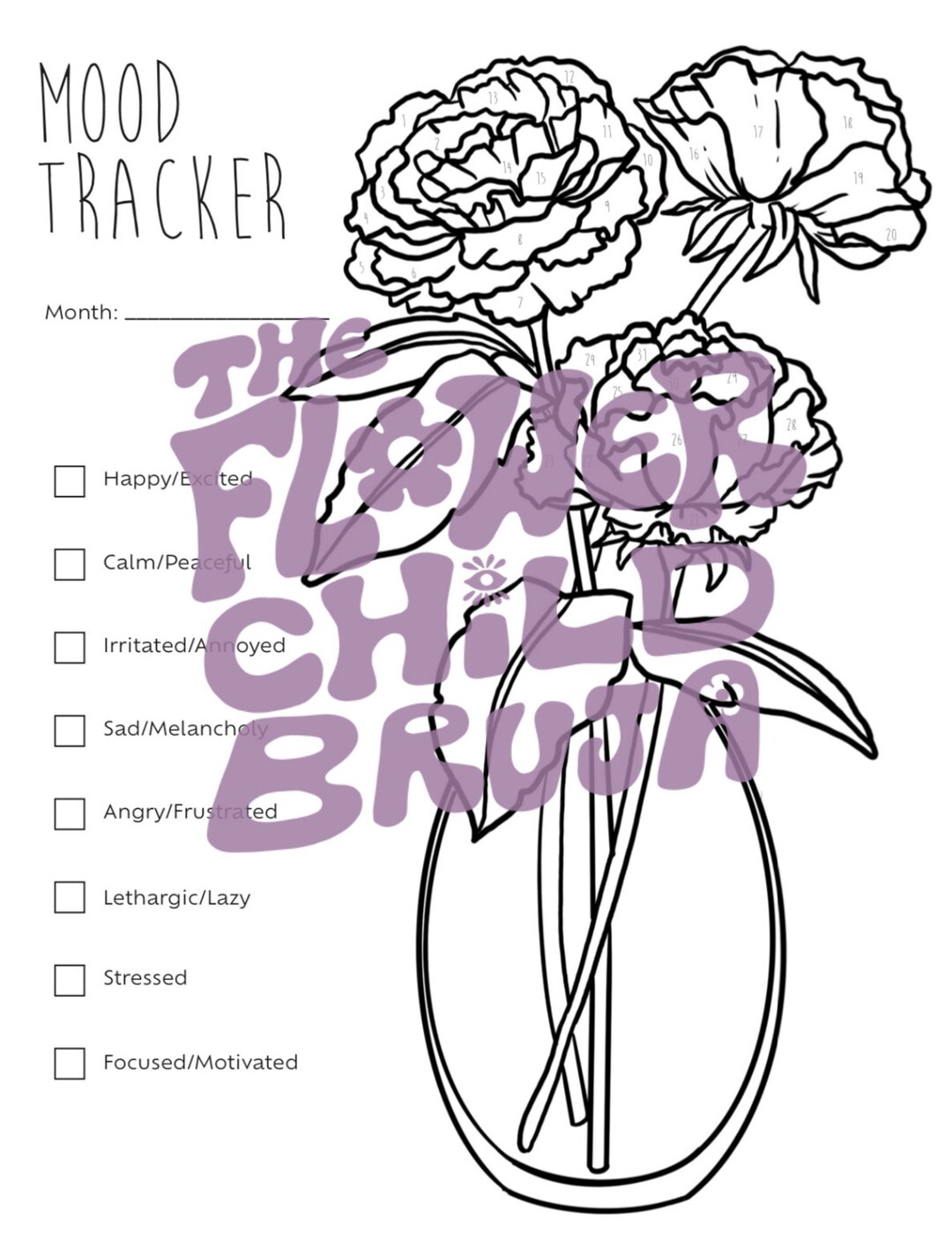 Flowers Mood Tracker Bullet Journal Coloring Page PDF Download - Etsy