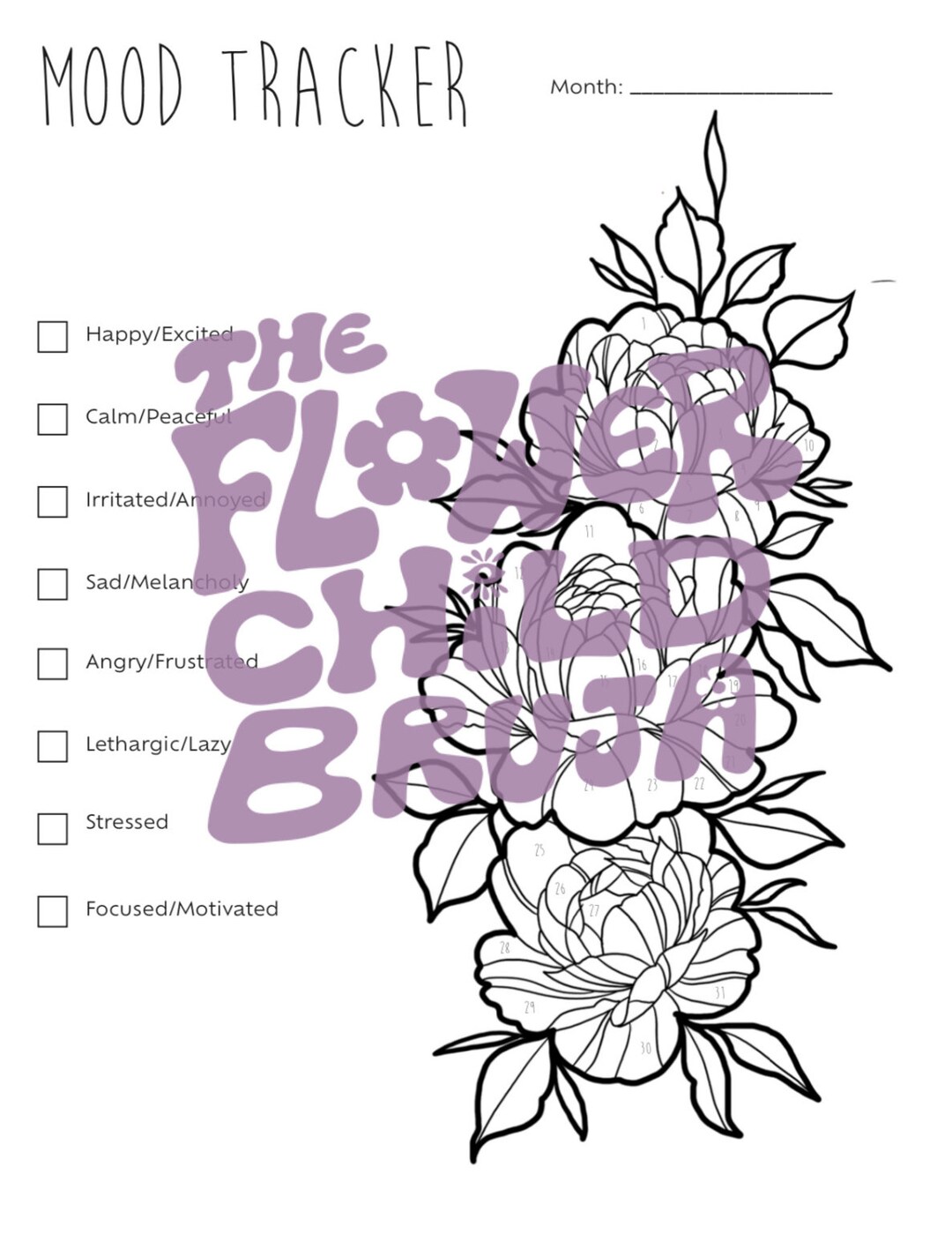 Flower Mood Tracker Bullet Journal Coloring Page PDF Download - Etsy