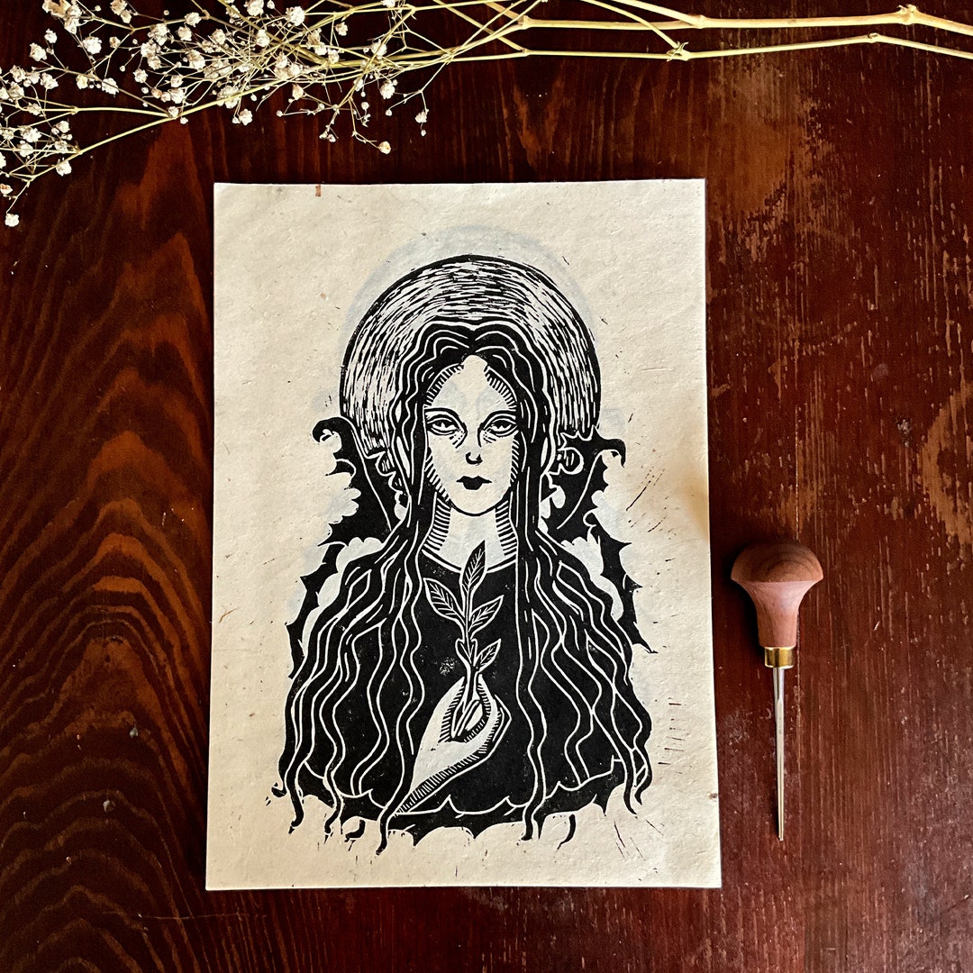 Linocut "witch" - Marideleine Art - Etsy