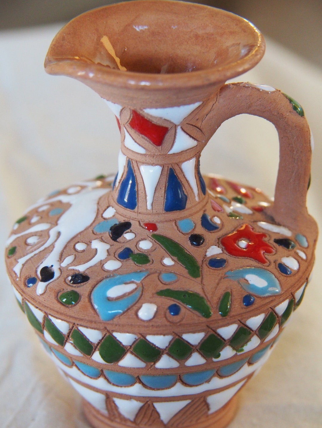 Greek Pottery Earth Ware Enamel Jug - Deer Floral Vase - Keramik ...