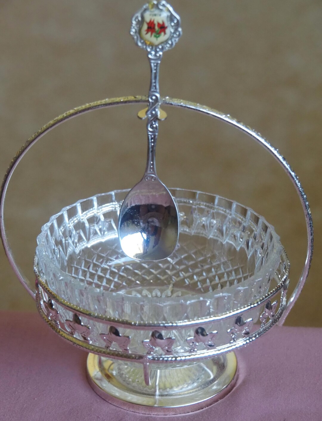 Queen Anne Style Vintage Clear Glass Jam Dish in Decorative Silver ...