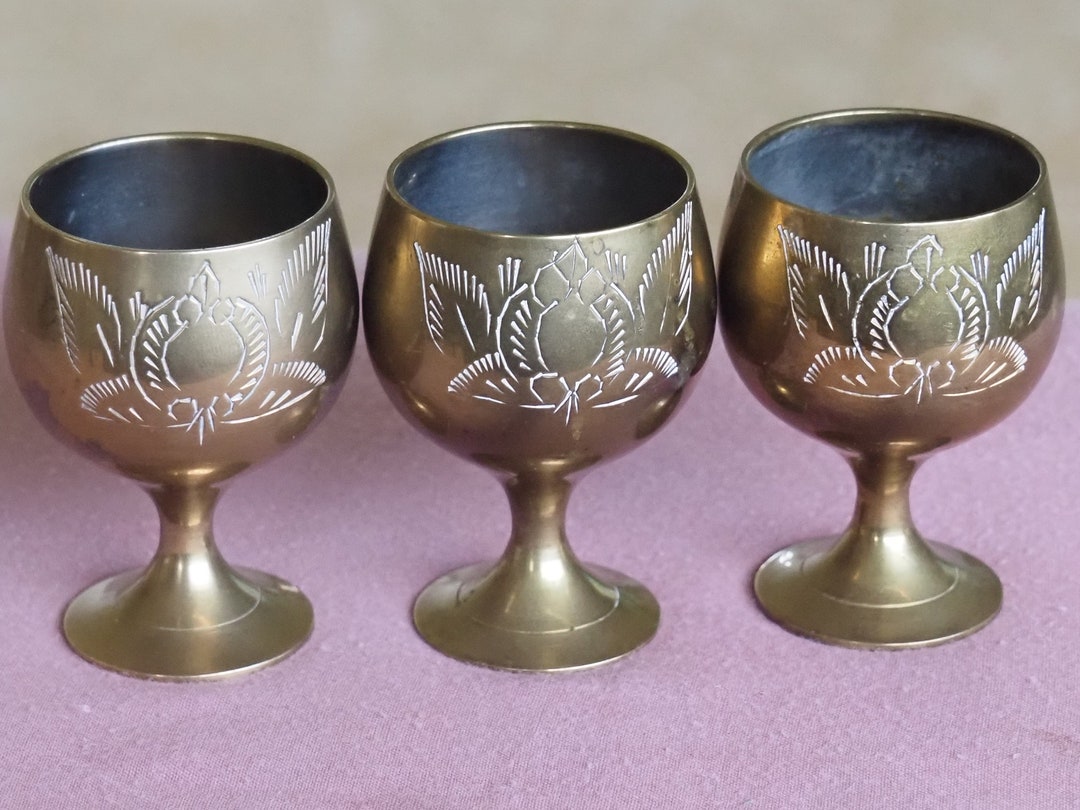 Three 3 Vintage Small Brass Goblets, Witches Goblet, Gothic Goblets ...