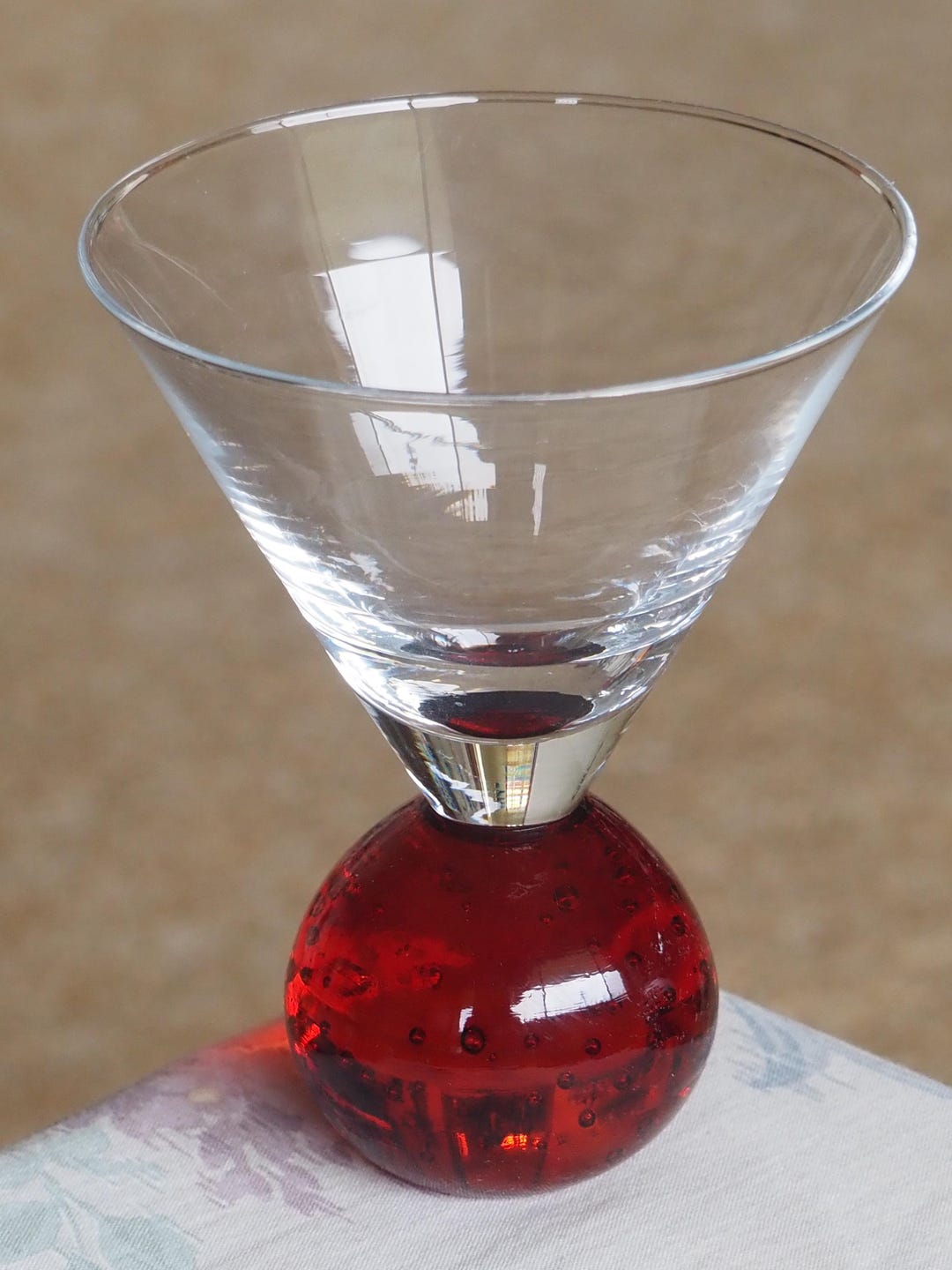 Vintage MCM Controlled Red Bubble Martini Cocktail Glass. Ball Base ...