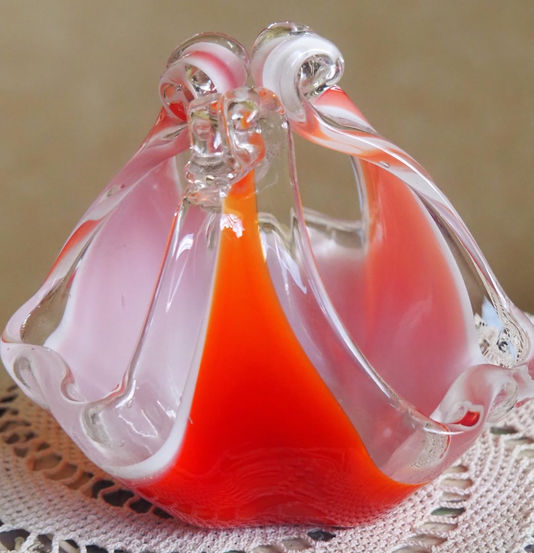 Vintage Cased Art Glass Bowl /basket Red Glass. Display Ornament. Home ...