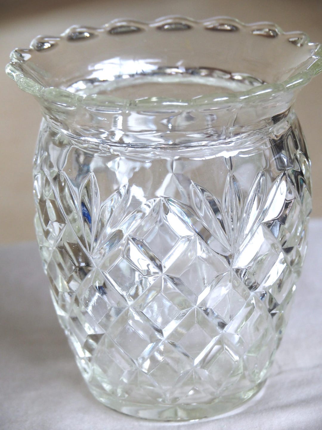 Vintage Depression Crystal Pressed Glass Vase Diamond Pattern / Vintage ...