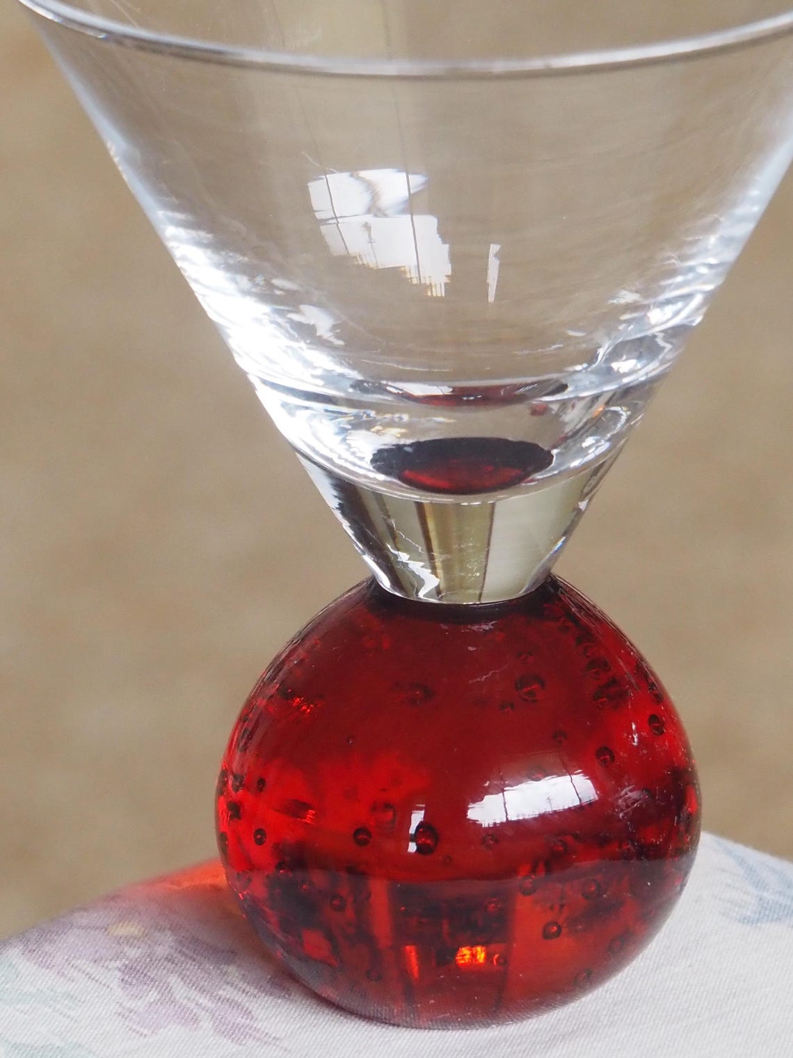 Vintage MCM Controlled Red Bubble Martini Cocktail Glass. Ball Base ...