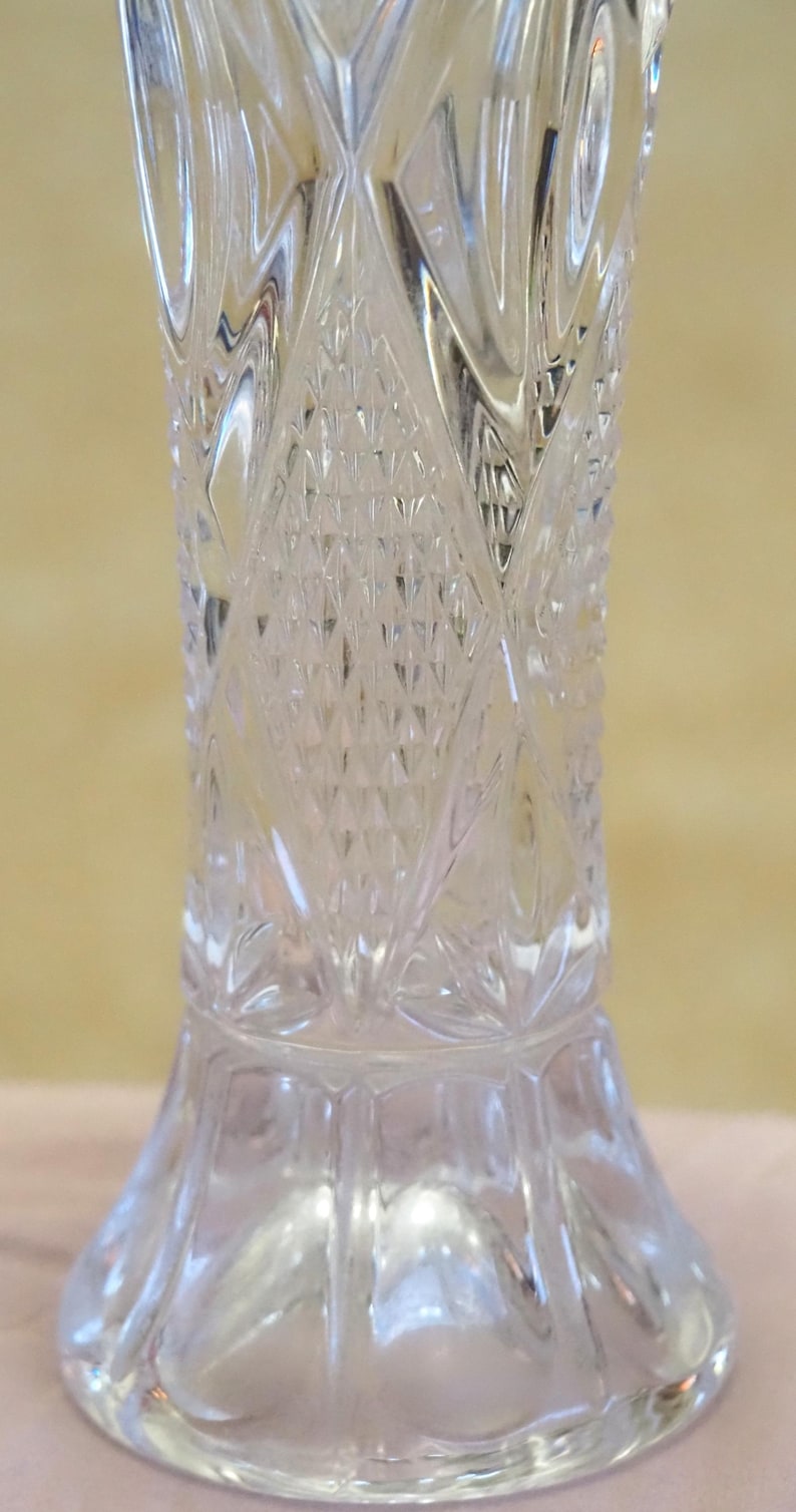 Vintage Heavy Lead Crystal Vase Diamond Cut Heavy 9” High - Made in ...
