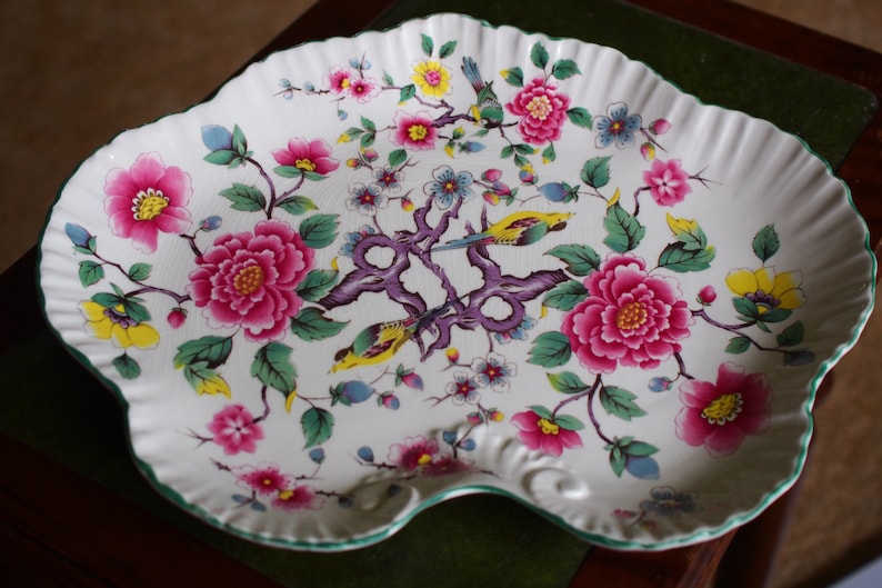 Vintage James Kent Old Foley CHINESE ROSE Floral W/birds 9" Scalloped ...