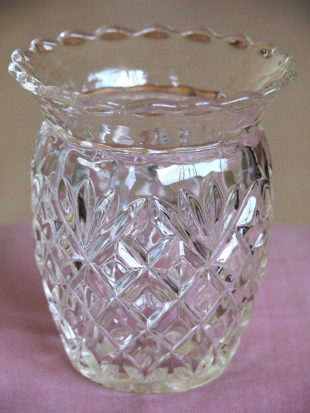 Vintage Depression Crystal Pressed Glass Vase Diamond Pattern / Vintage ...