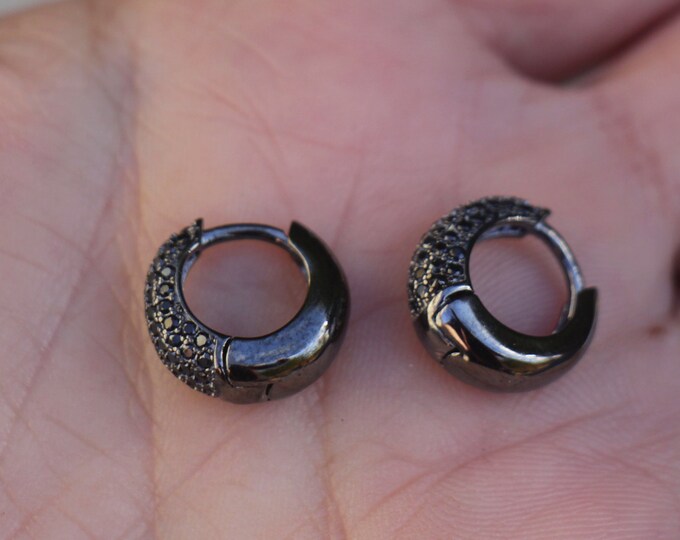 Black Hoop Earrings, Small Thick Huggie Hoops, Silver Huggies, Women ...