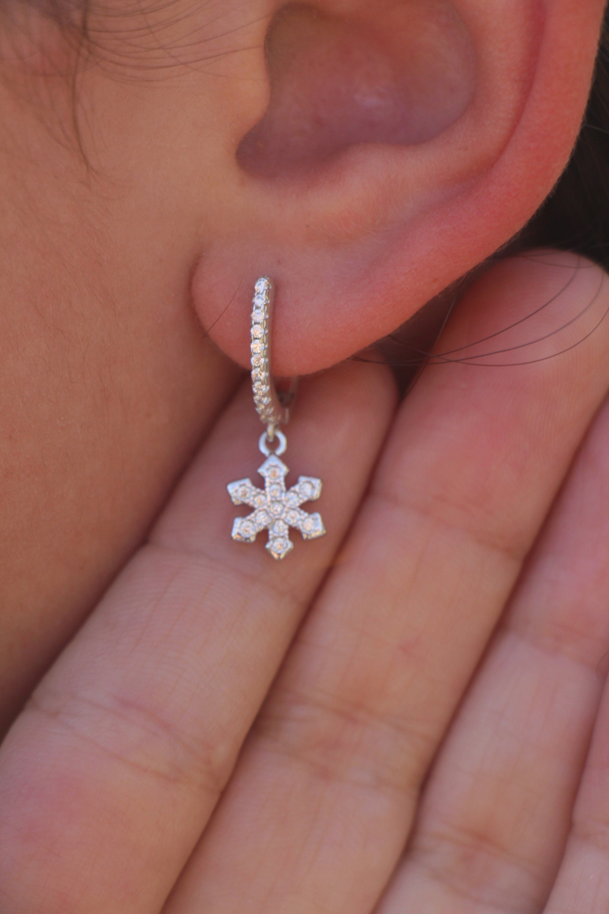 Snowflake Earrings Silver Zircon Snowflake Dangle Hoop - Etsy