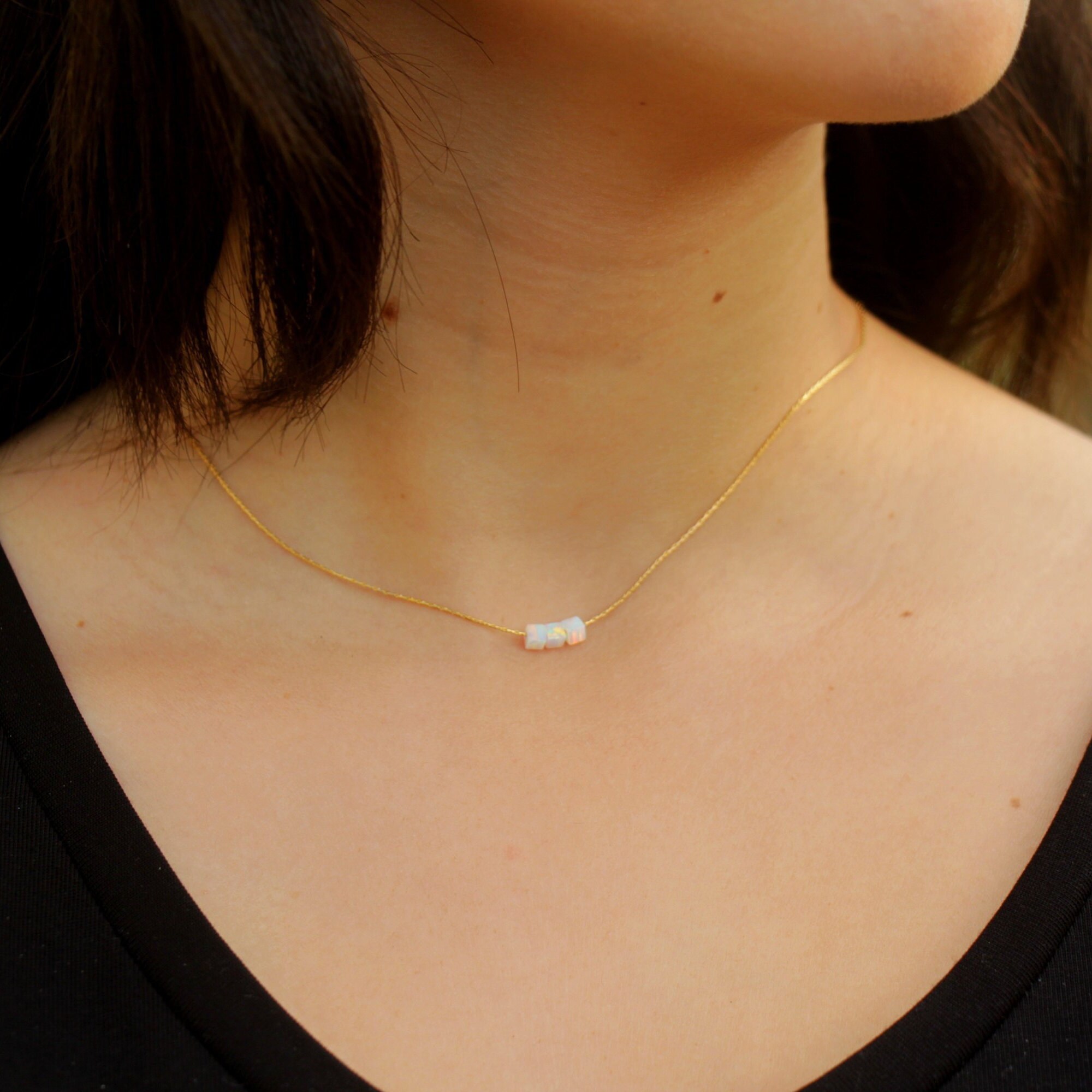 Opal Cube Necklace Tiny 3mm Cube Opal Jewelry Dainty Opal | Etsy