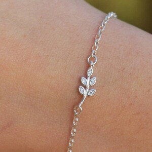 Olive Tree Branch Bracelet, Women Thin Silver Bracelet, Silver Zircon ...