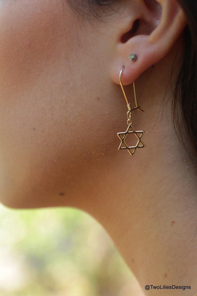 Star of David Earrings 14K Gold Filled Magen David Thin Gold | Etsy
