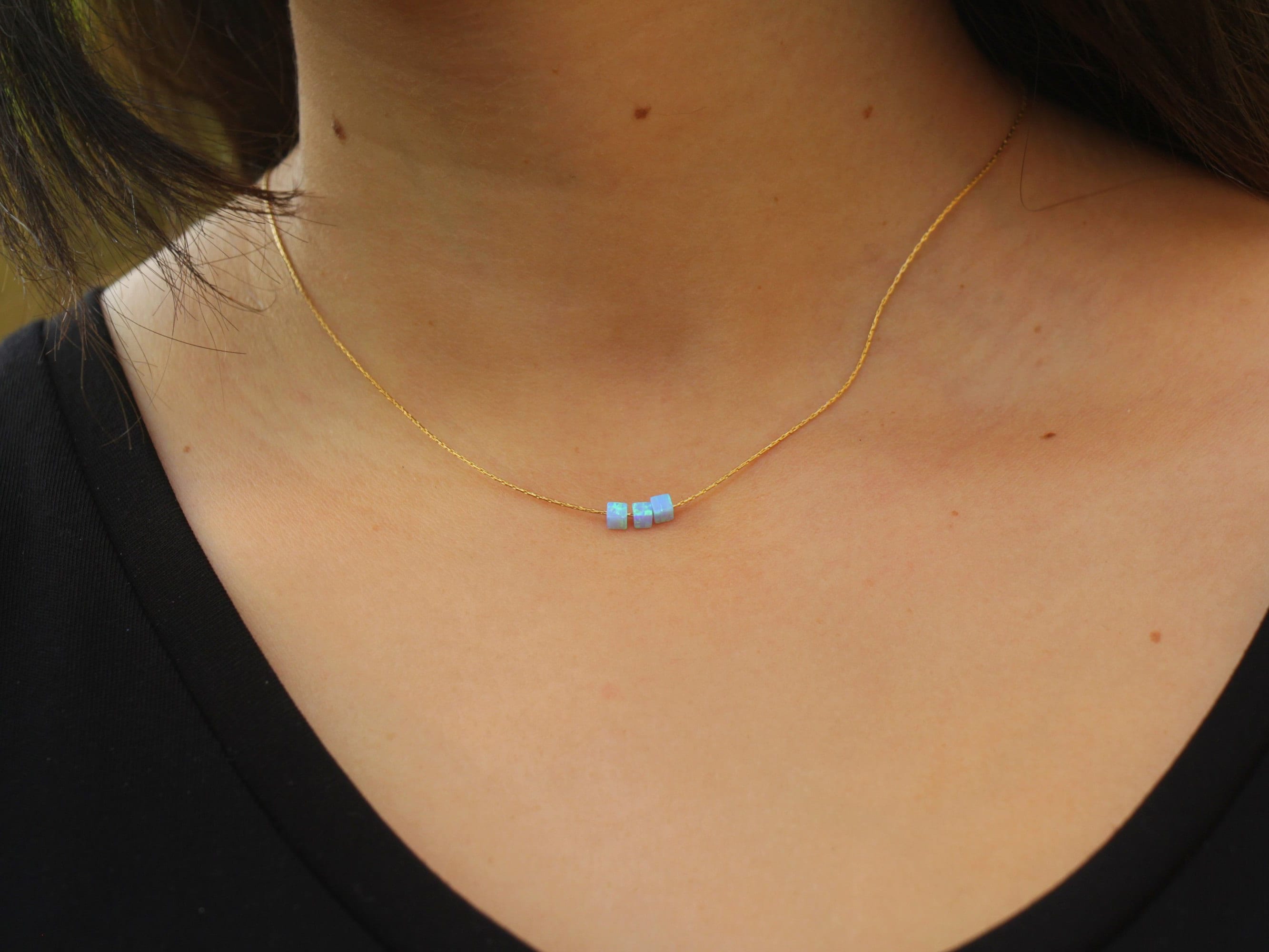 Opal Cube Necklace Tiny 3mm Cube Opal Jewelry Dainty Opal | Etsy