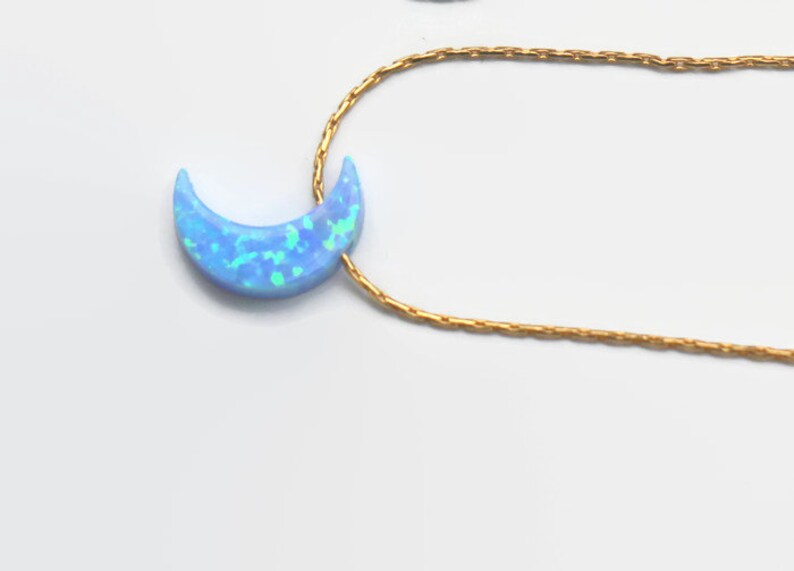 Opal Necklace Blue Moon Charm Pendant Celestial Lunar Sky | Etsy