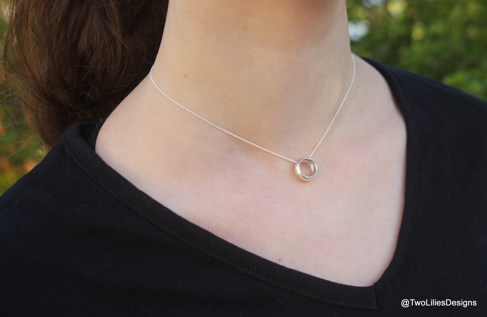 Silver Ring Necklace Small Silver Ring Pendant Wide Round - Etsy