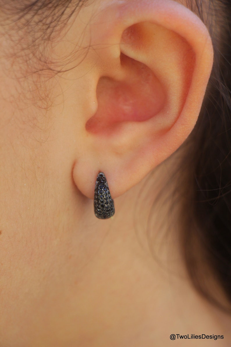 Black Hoop Earrings Small Thick Huggie Hoops Silver Huggies - Etsy