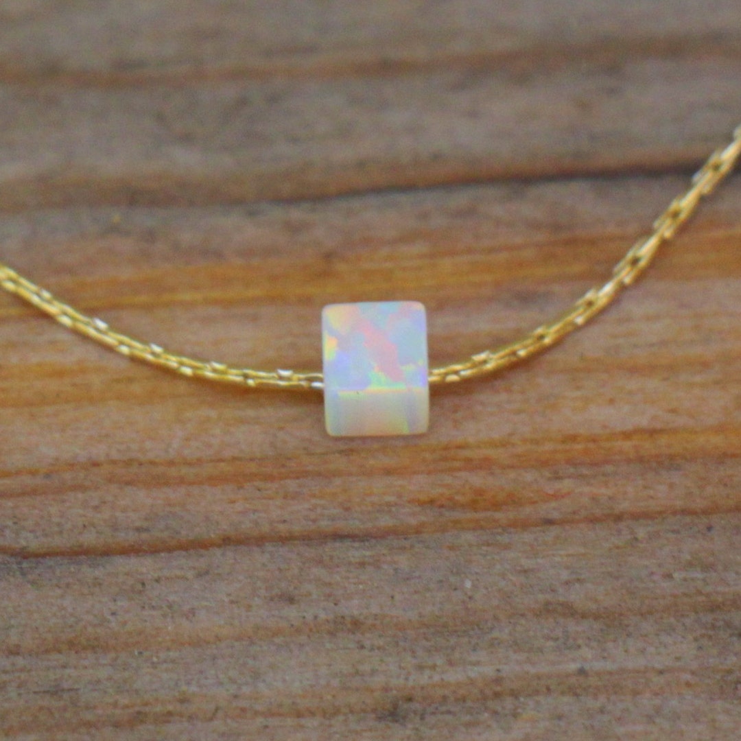 Opal Necklace, White Cube Opal Jewelry, Small 3mm Cube White Opal ...