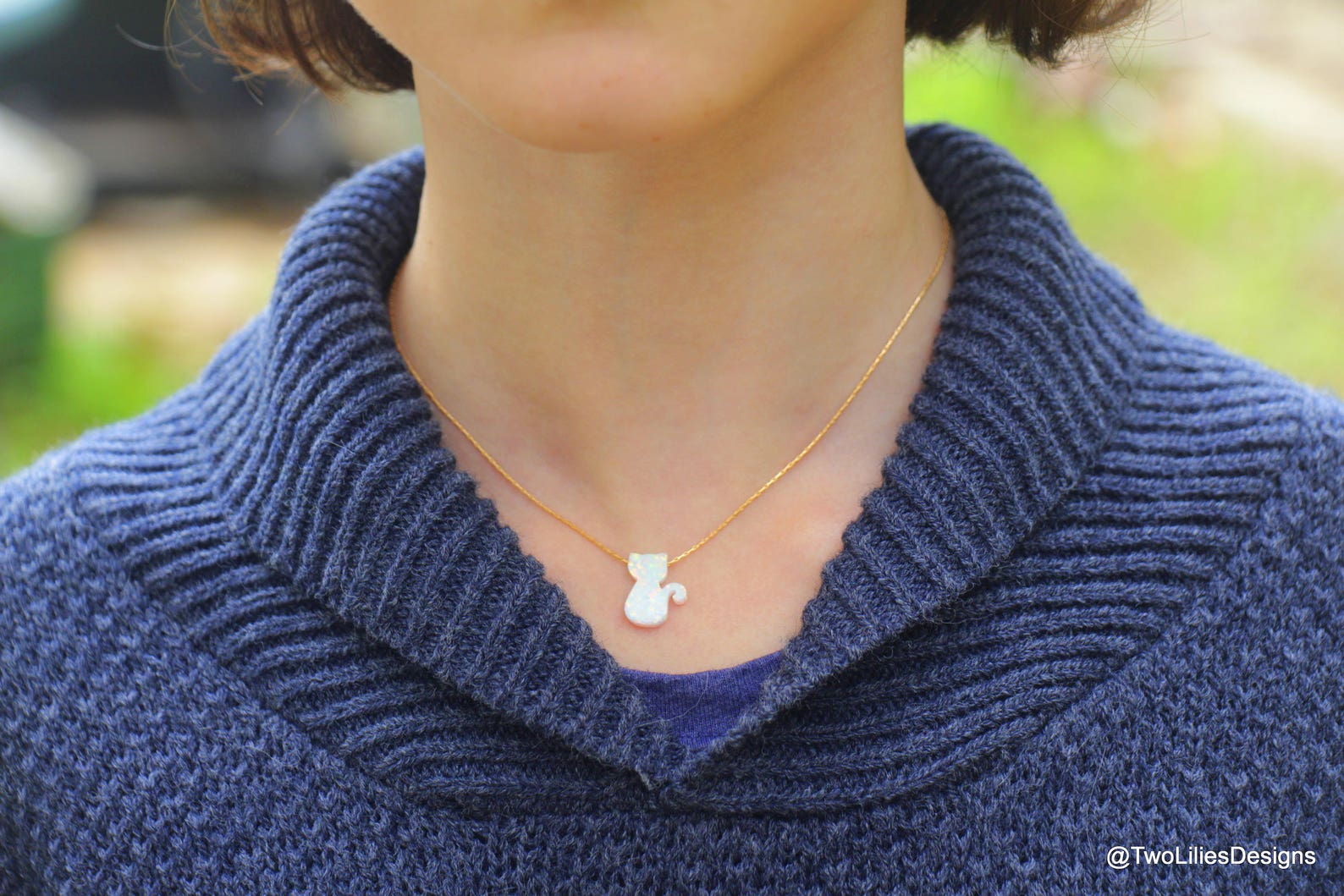 Opal Cat Necklace, White Kitty Opal Charm, Child Opal Jewelry, Cat ...