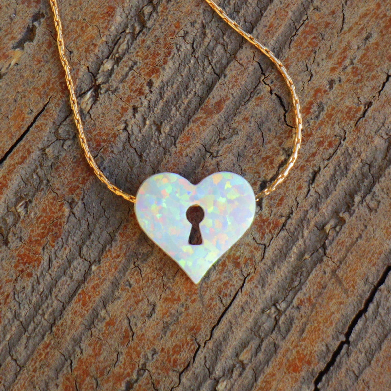 Opal Necklace Heart Lock Choker White Pink Blue Opal Stone | Etsy