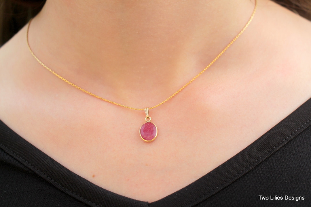 Ruby Pendant Necklace, Ruby Gemstone Jewelry, 14K Gold Filled Chain ...