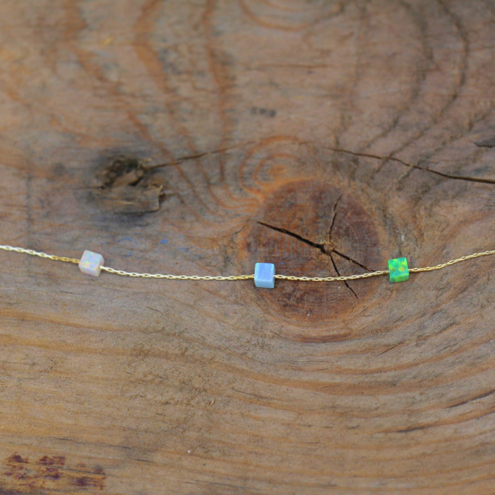 Opal Cube Necklace Tiny Single Cube Opal Jewelry Dainty Opal | Etsy