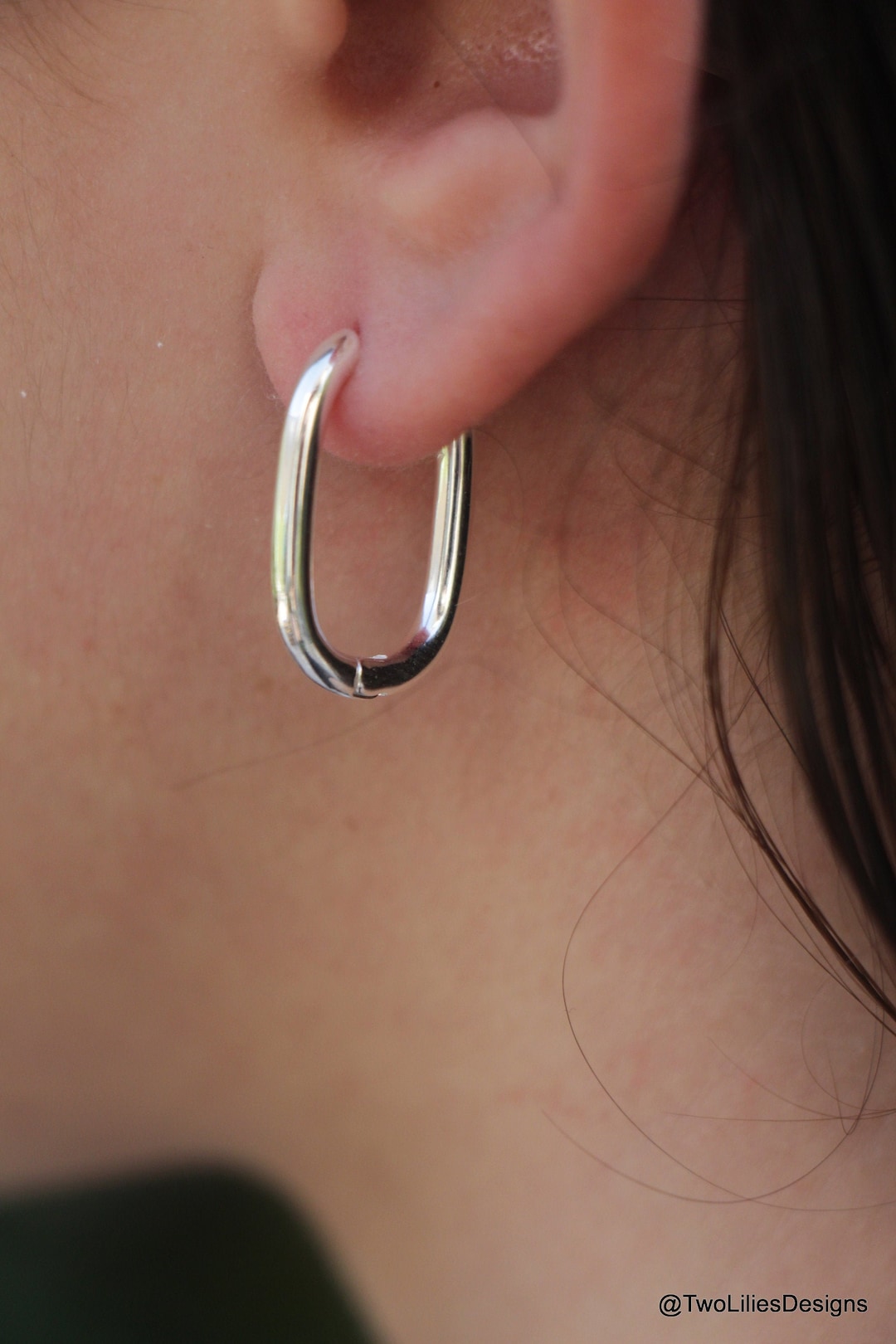 Square Silver Hoop Earrings, Rectangular Small Hoops, Geometric ...