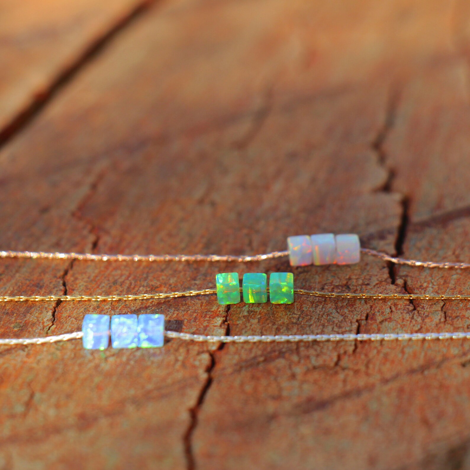 Opal Cube Necklace Tiny 3mm Cube Opal Jewelry Dainty Opal | Etsy