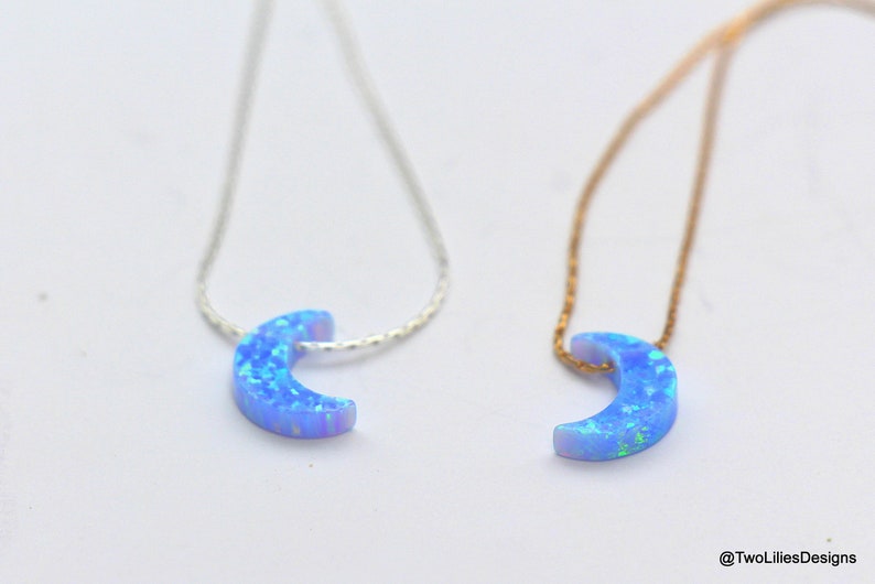 Opal Necklace Blue Moon Charm Pendant Celestial Lunar Sky | Etsy