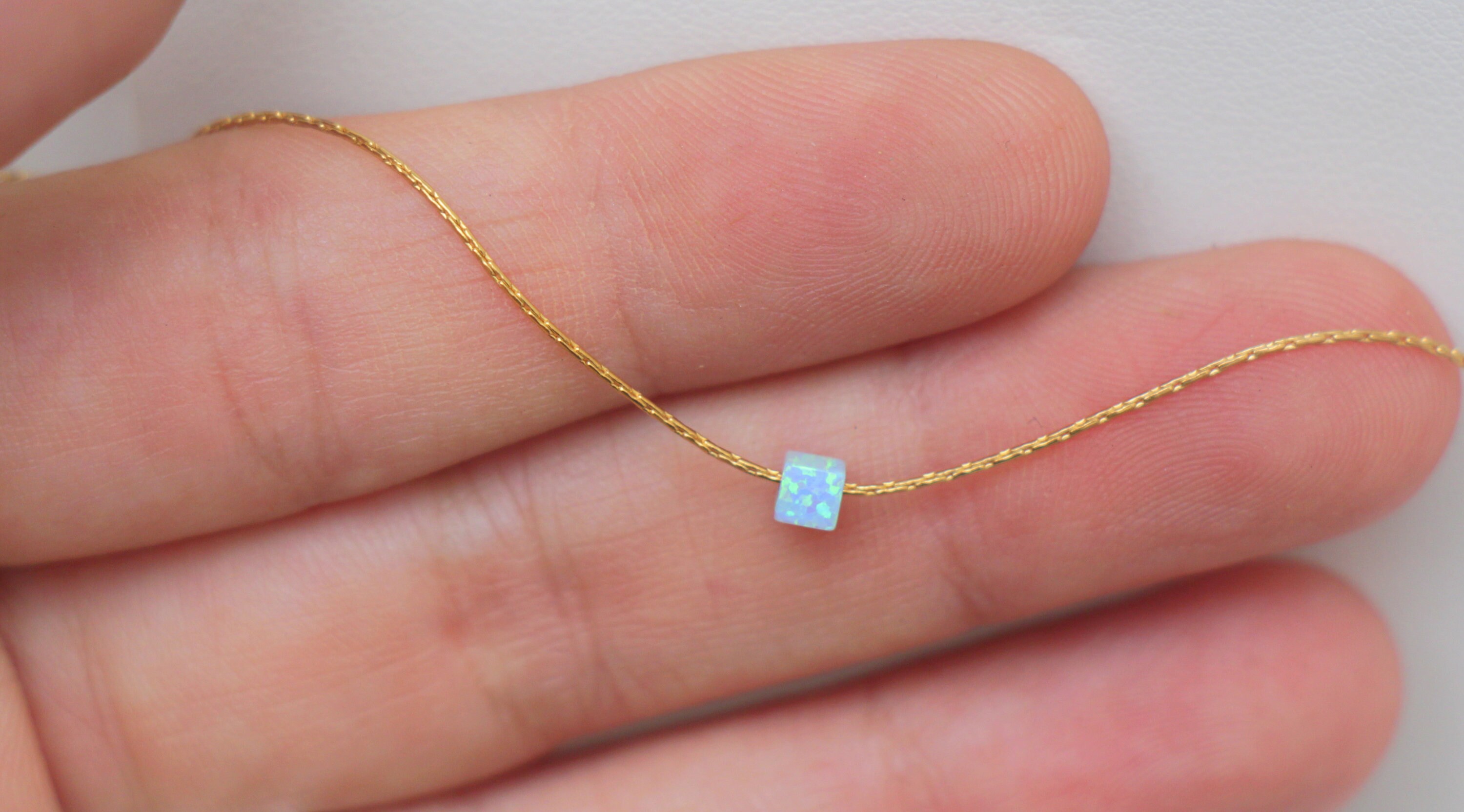 Opal Cube Necklace Tiny Single Cube Opal Jewelry Dainty Opal | Etsy