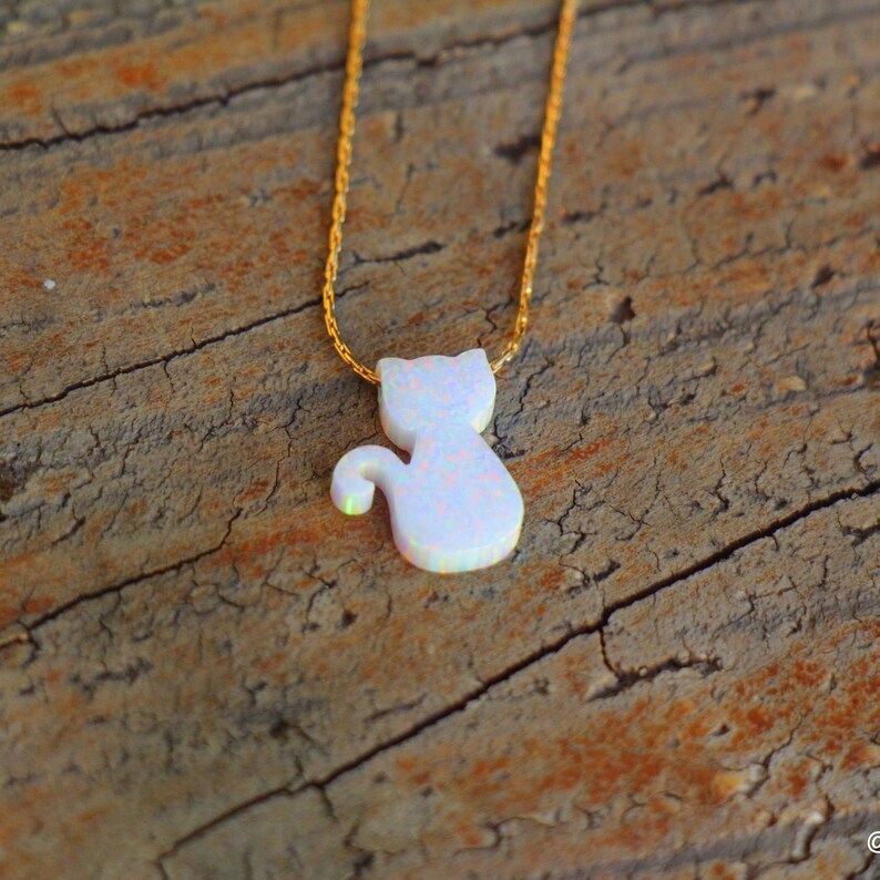 Cat Opal Necklace, White Opal Jewelry, Cat Lover Gift, Kitten Necklace ...