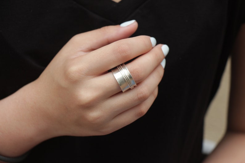 Wide Silver Ring, Spinner Silver Ring, Silver Band Fidget Ring, Anxiety ...