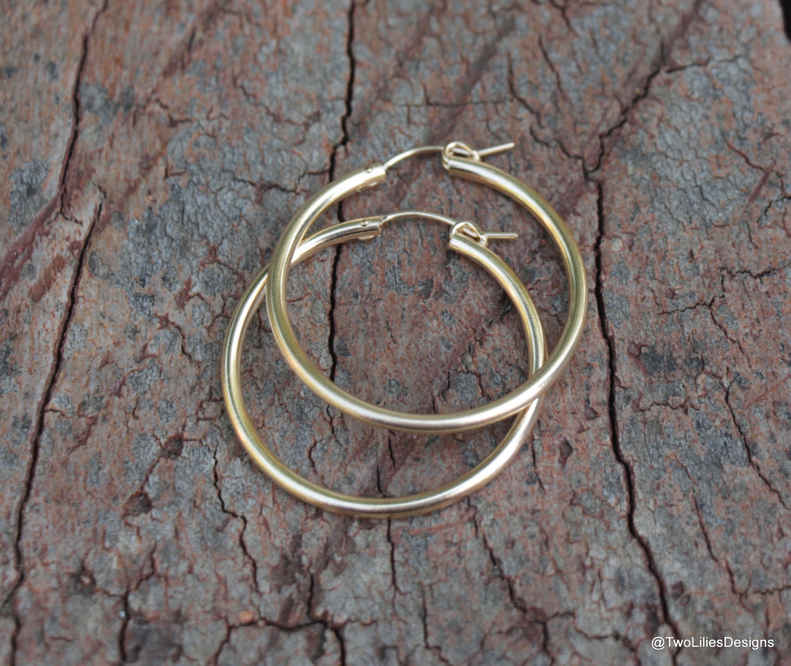 Gold Hoop Earrings 14K Gold Filled Circle Hoops 35mm Medium | Etsy