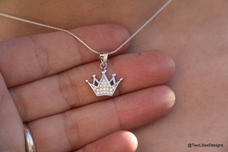Crown Necklace, Silver Zircon Stone Sparkle Elegant Crown Jewelry ...