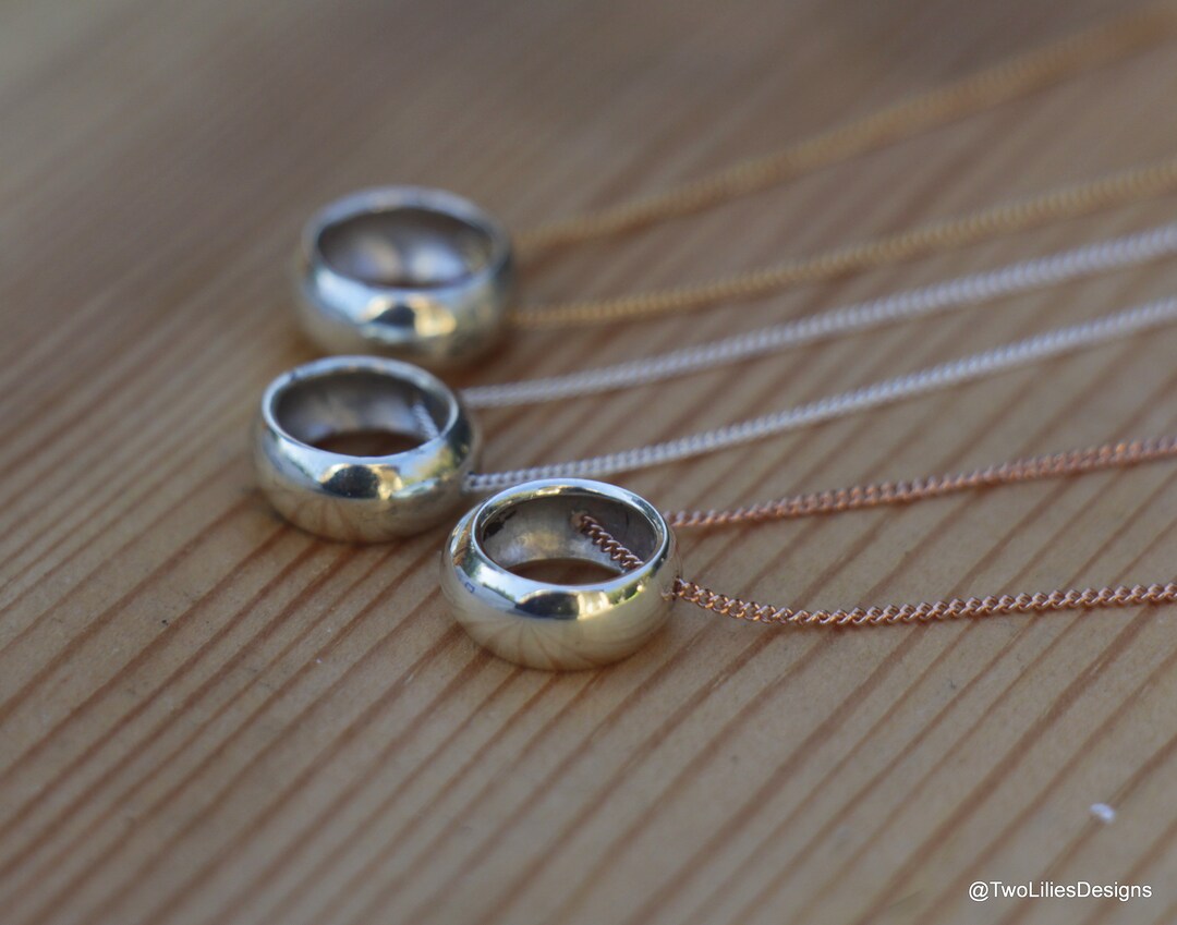 Silver Ring Necklace Small Silver Ring Pendant Wide Round - Etsy