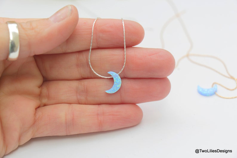 Opal Necklace Blue Moon Charm Pendant Celestial Lunar Sky - Etsy