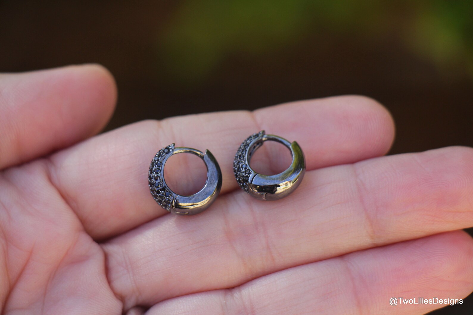 Black Hoop Earrings Small Thick Huggie Hoops Silver Huggies - Etsy