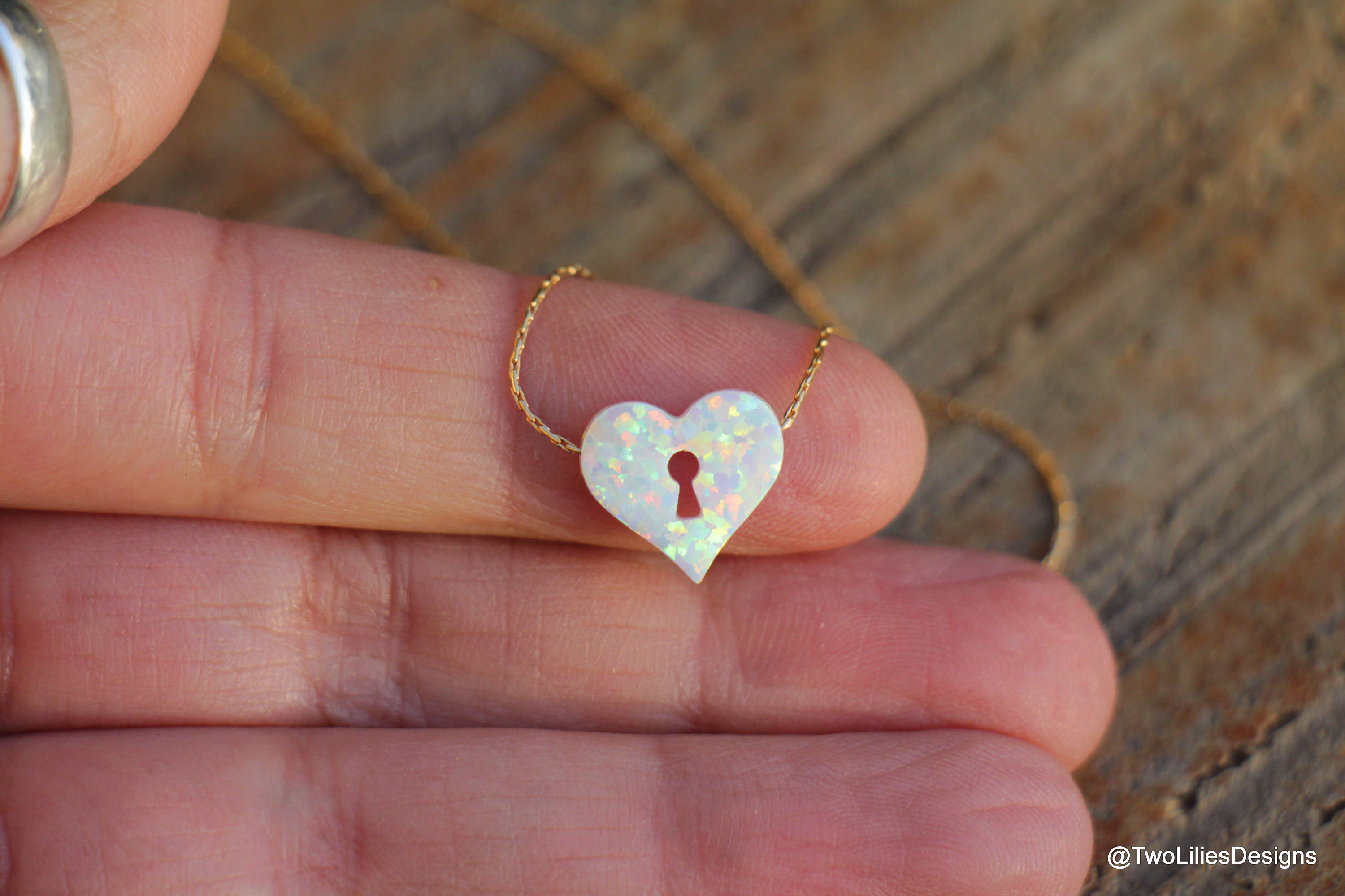 Opal Necklace Heart Lock Choker White Pink Blue Opal Stone | Etsy