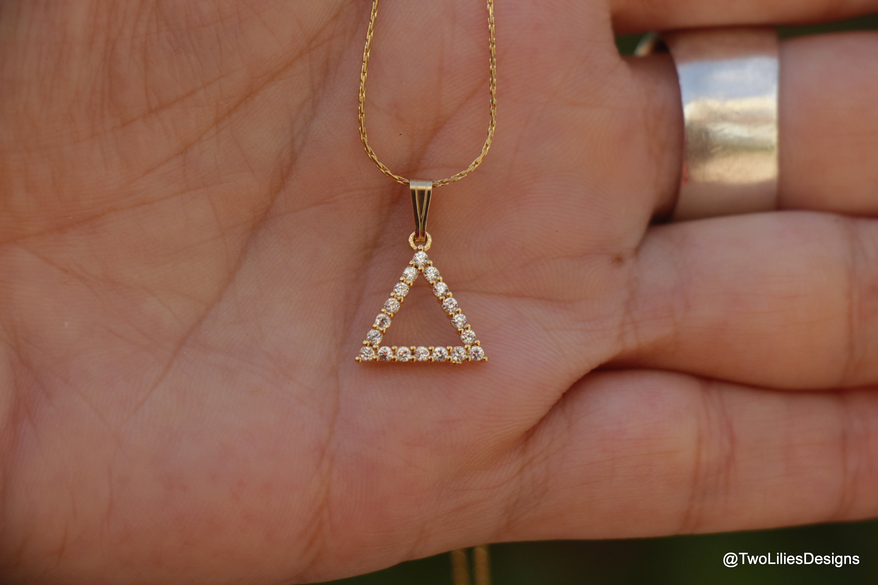 Gold Triangle Necklace, Little Sparkly Triangle Jewelry, 14K Gold ...